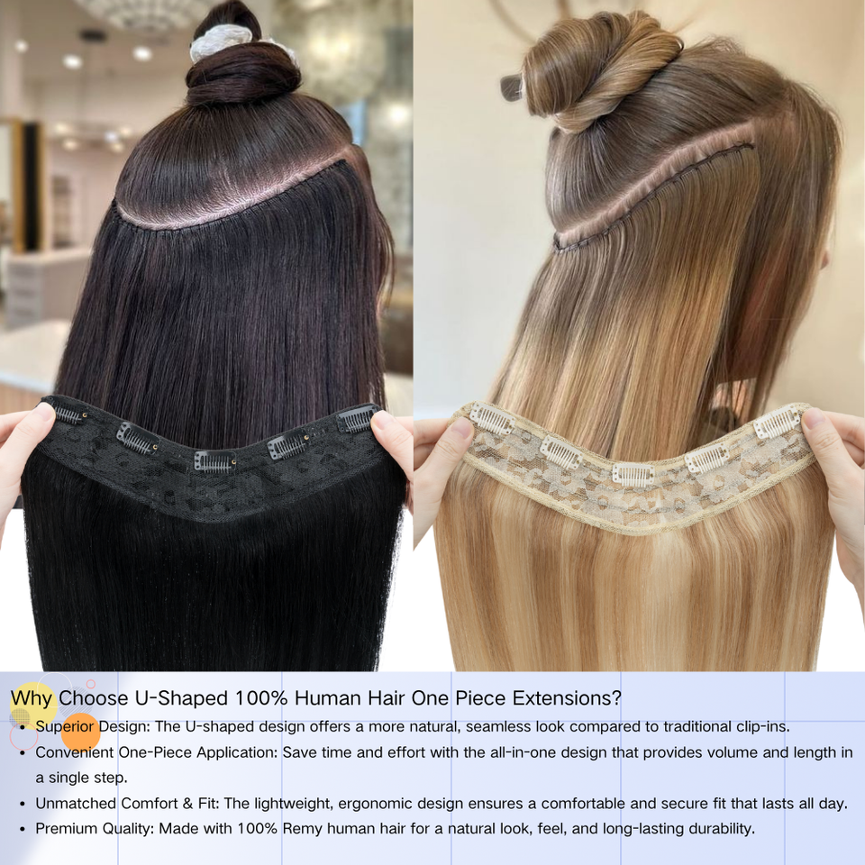 V-Part 22" One Piece U Shape THICK Clip in 100% Real Remy Human Hair ...