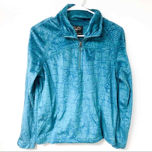 Wooly Bully Wear Teal Quarter Zip Soft Fuzzy Pattern Jacket Size Small ...
