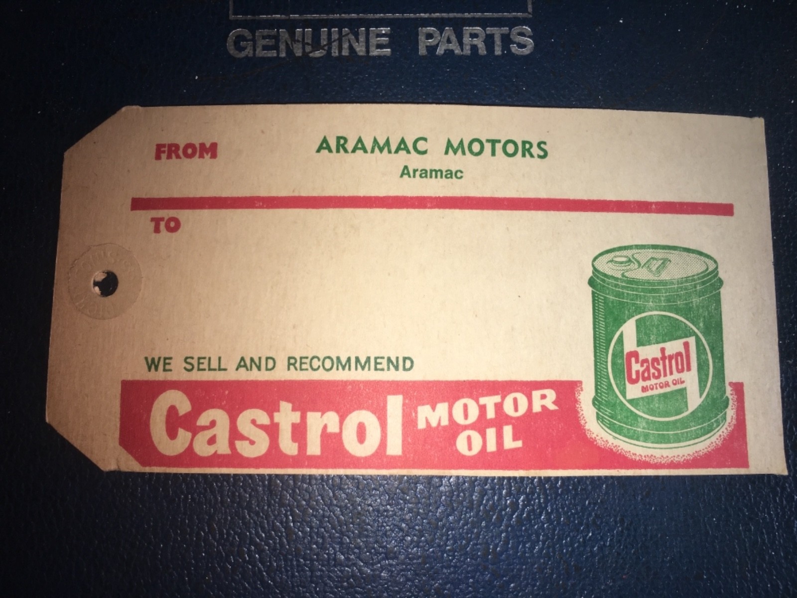UN-USED CASTROL MOTOR OIL TAG THIN CARDBOARD | eBay