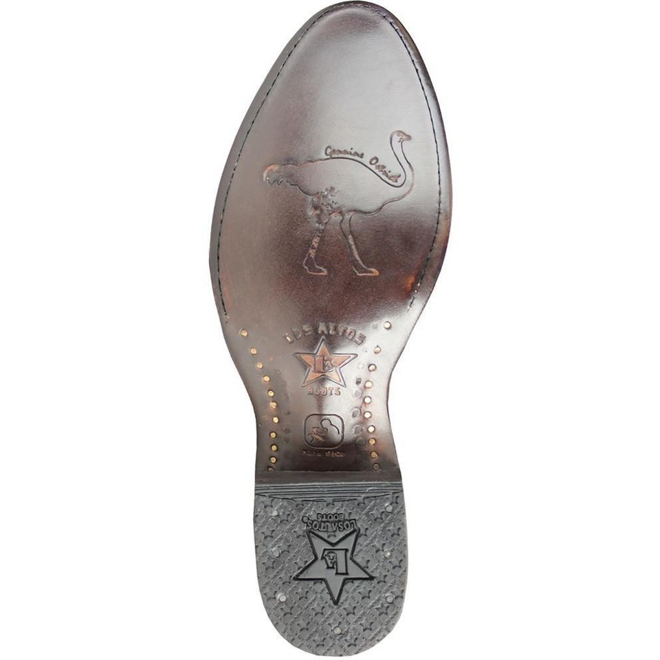 LOS ALTOS MEN GREASY BROWN GENUINE OSTRICH LEG ROUND TOE WESTERN BOOT D ...