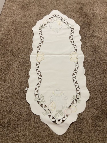 Vintage Embroidered Linen Spring Summer Doily Table Runner Dresser Handmade | eBay