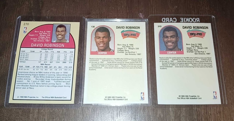1989-90 Hoops #138 & #310 David Robinson Rookie Card Lot + 1990 NBA ...