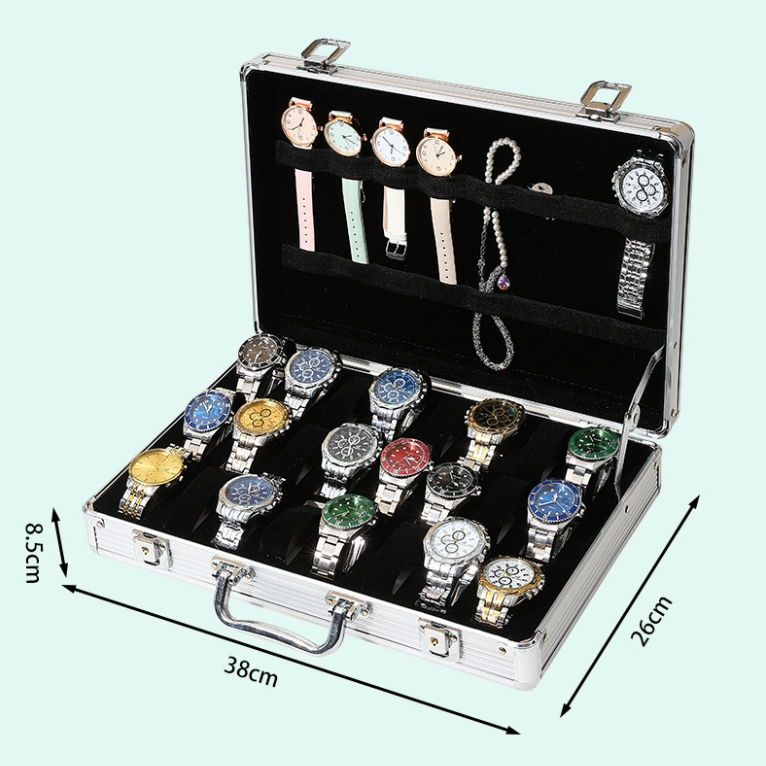 Aluminum Watch Case 24 Grids Briefcase Storage Box Watches Collectors ...