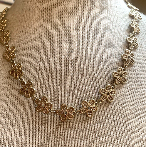 Necklace Flower Links Lacy VTG Openwork Daisy Chain Gold Tone 23" Long ...