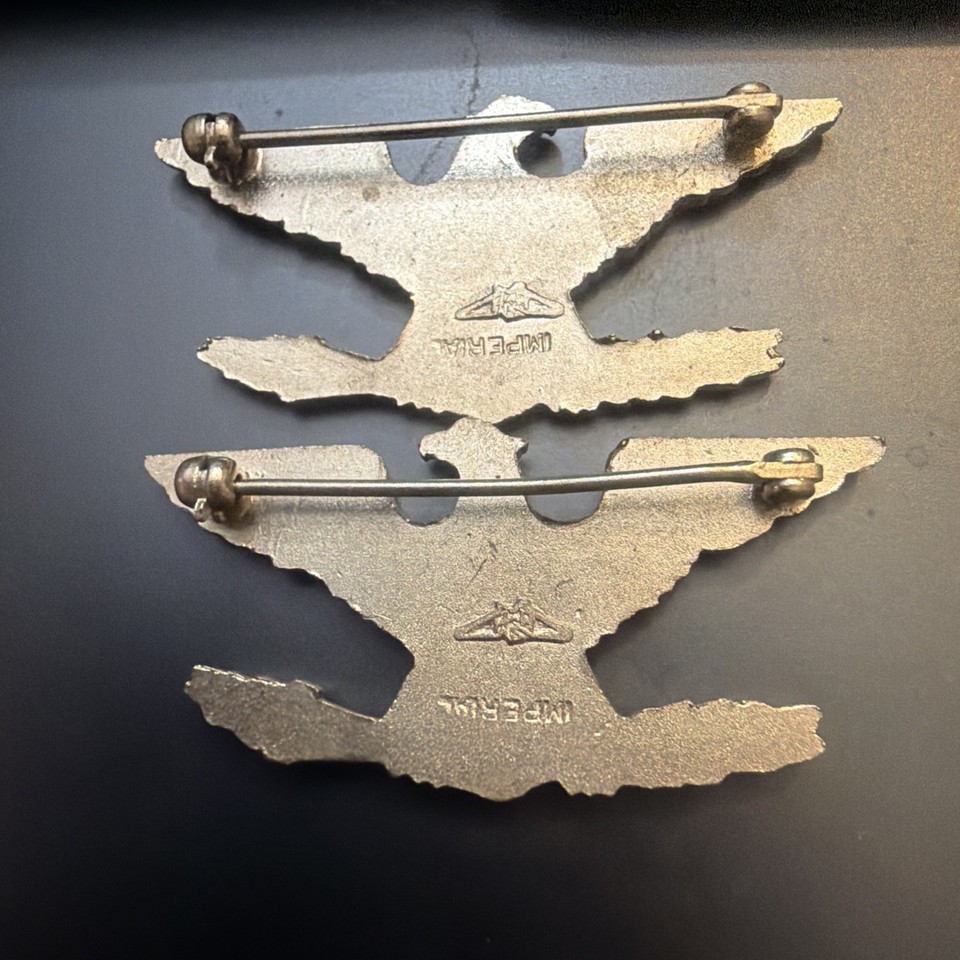 WW2 Pair Of USMC Army Colonel Eagle Rank Insignia Sterling Pin Back H&H ...