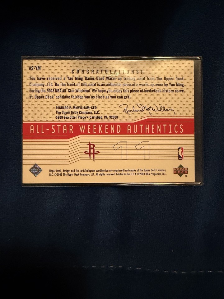 2003-04 Upper Deck Yao Ming All Star Weekend Game Used Warm Up Rockets ...