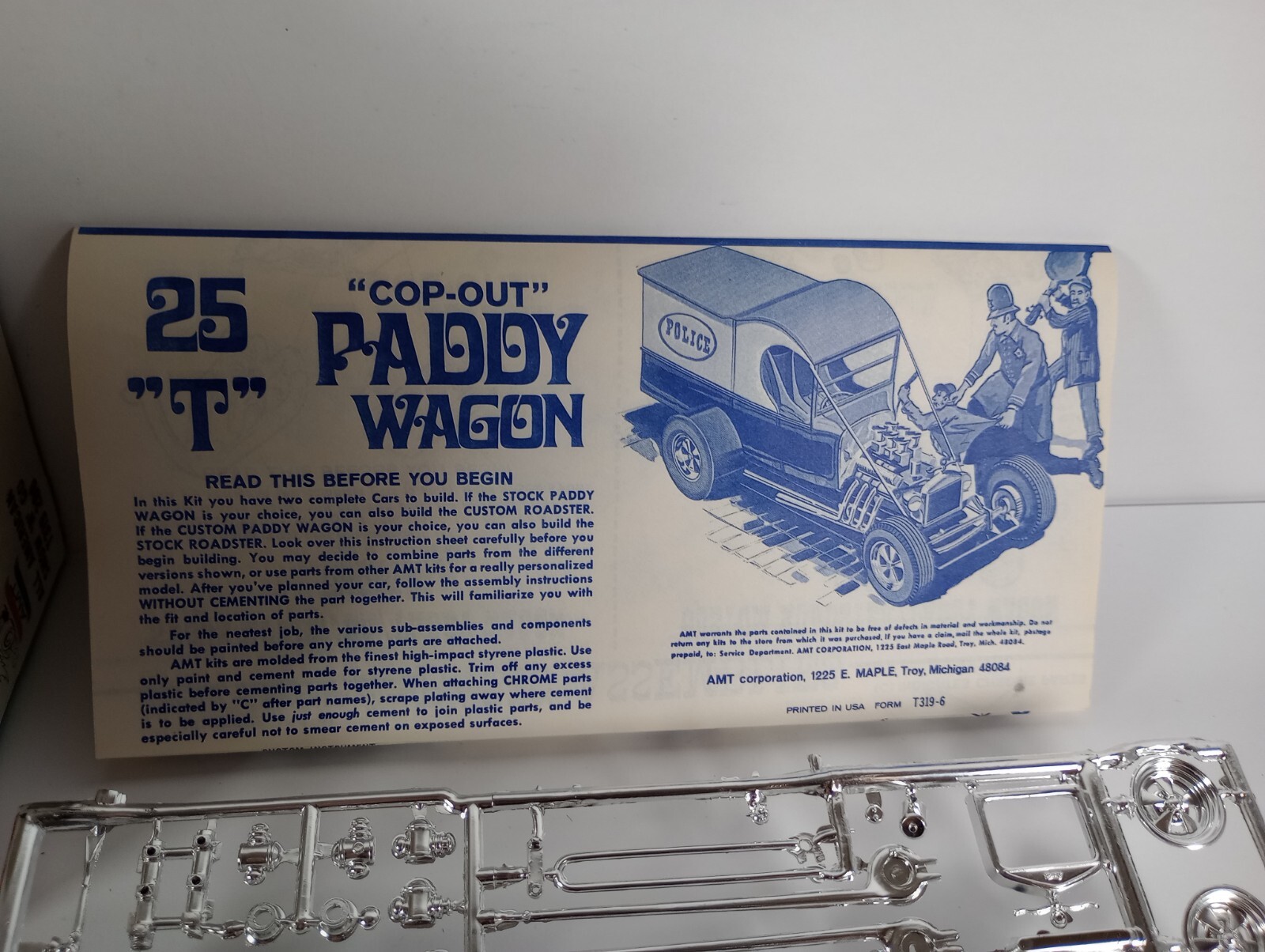 Copout 25 T Paddy Wagon AMT 1:25 Model Kit T319 Parts Lot | eBay