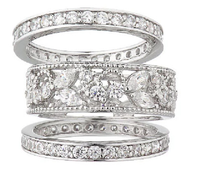 Diamonique Epiphany Sterling Silver Round Diamond Bead Band Eternity ...