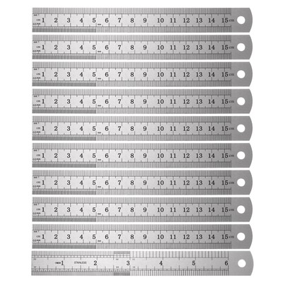 10pcs Stainless Steel Ruler 15cm (6 Inch) Metric Inch Straight End ...