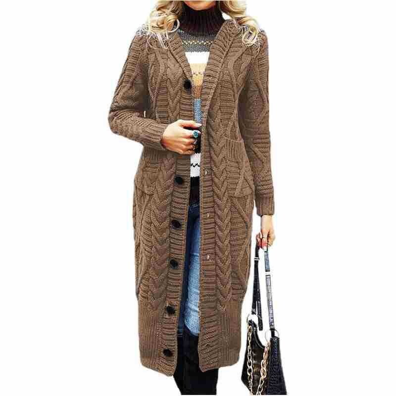 Plus Size Womens Winter Long Sweater Coat Chunky Knitted Loose Outwear ...