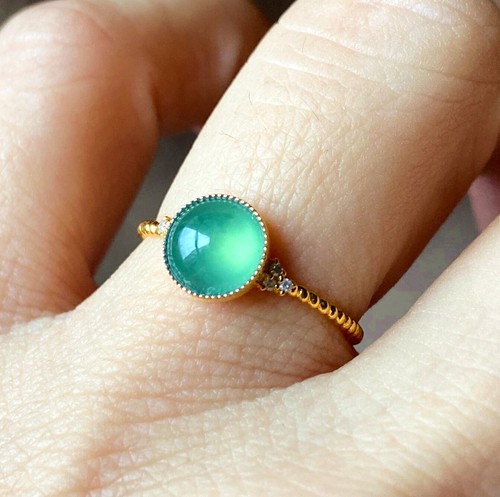 Certified Grade A Burma Jade Jadeite Icy Green Cabochon Ring 18K Gold ...