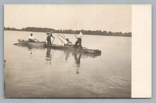 Rowboat & Floating Cart RPPC Interesting Antique Lake Photo Postcard ...