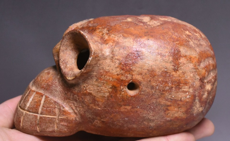 10CM China Hongshan Culture Old Jade Carving Skeleton Devil Skull Head ...