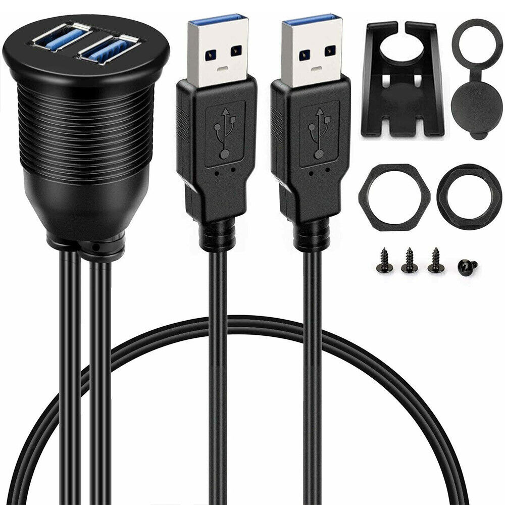 Dual USB 3.0 Male to USB Female Car Dash Panel Flush Mount Extension 2m ...