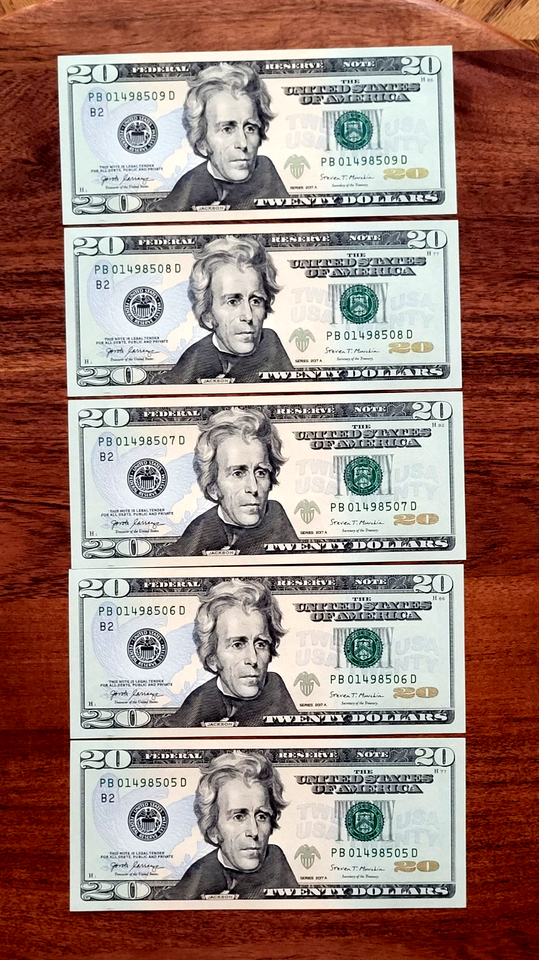 UNCIRCULATED TWENTY DOLLAR BILLS SERIES 2017A $20 SEQUENTIAL NOTES LOT ...