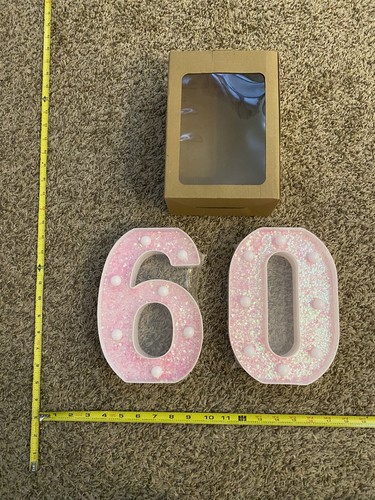 NEW IN BOX 9" FEMALE GLITTER PINK LIGHT UP 60 BIRTHDAY MARQUEE NICE ...