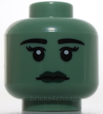 Lego Sand Green Head Female Black Eyebrows Eyelashes Eyes Dark Green ...