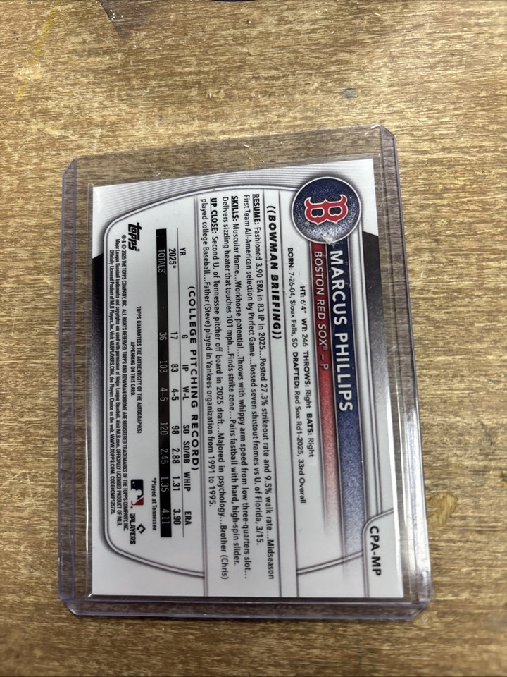 2025 Bowman Draft Marcus Phillips Chrome Auto 1st #CPA-MP Red Sox | eBay
