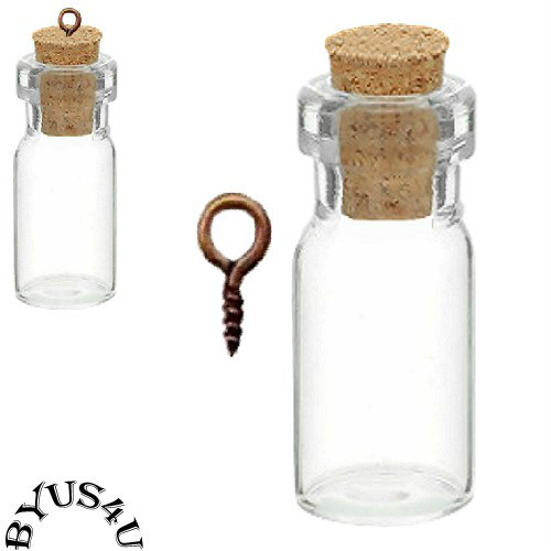 TINY BOTTLE GLASS VIAL CORK AMULET CHARM WICCA POTION MEMORY FLOATING ...