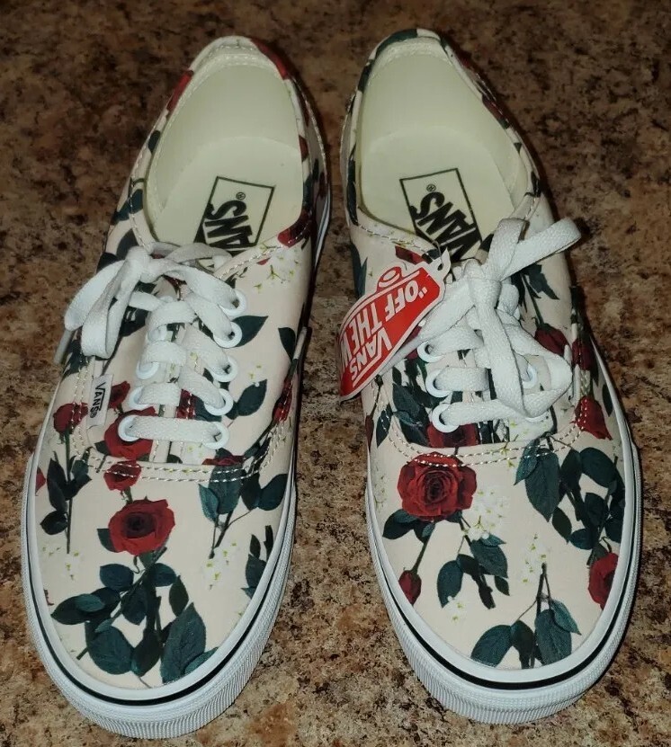 Vans Authentic Low Top Cream Sneakers With Roses Womens Size 8.5 NWOB 🌹 ...