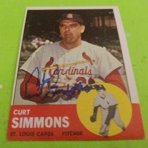 1963 Curt Simmons Topps SIGNED MLB Baseball Card #22 St. Louis ...