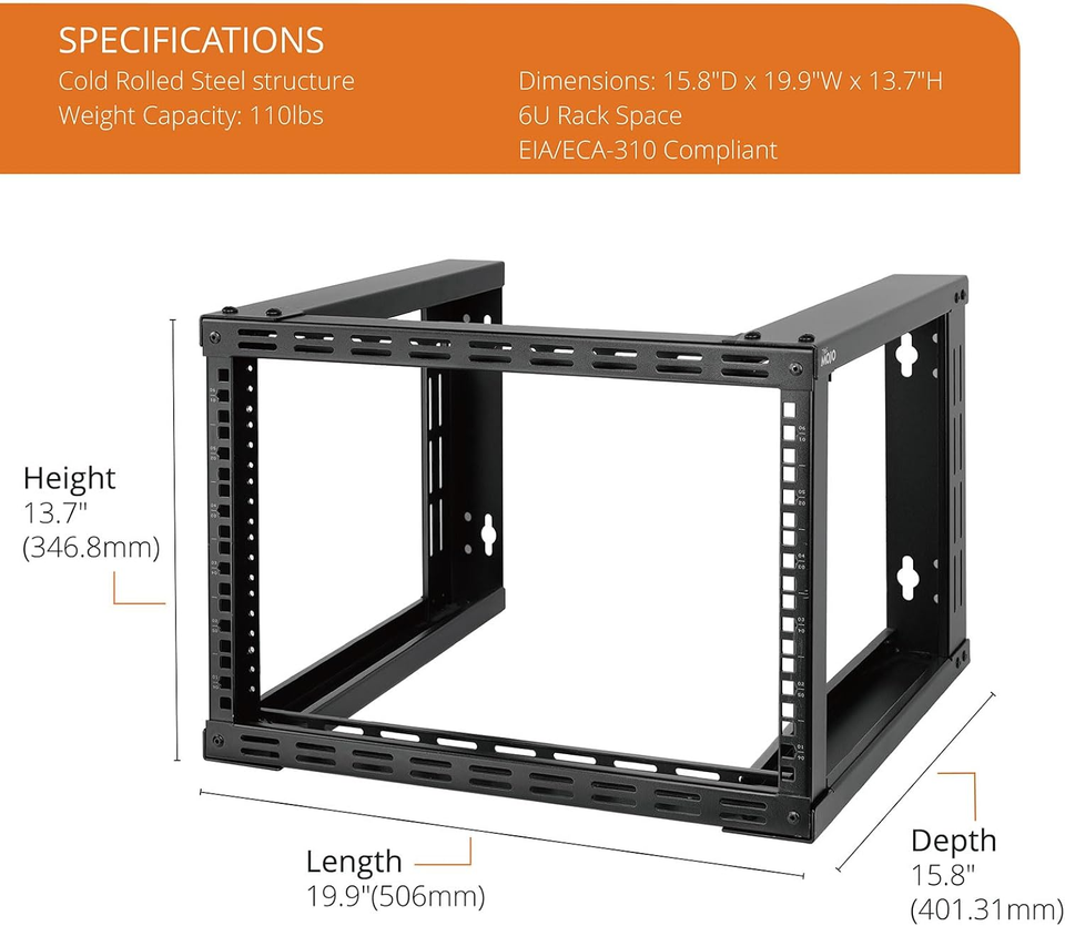 6U Fixed Wall Mount Network Rack 15.8Inch Depth Open Frame for Server ...