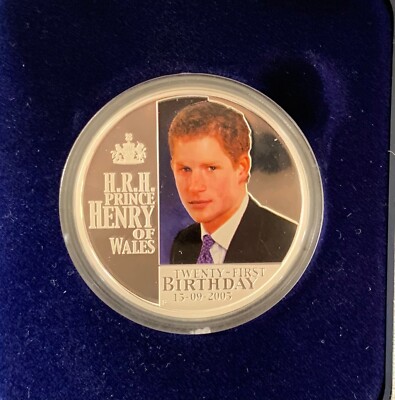 2005 Silver One Oz Proof Coin HRH Prince Henry of Wales 21st Birthday ...