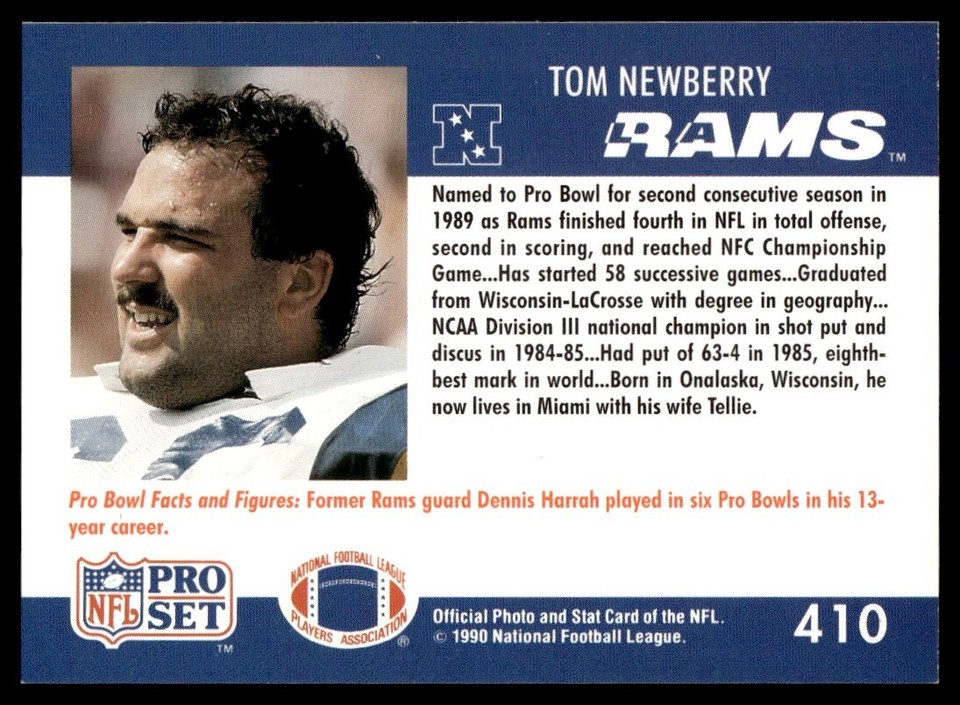 1990 Pro Set Tom Newberry Los Angeles Rams #410 | eBay
