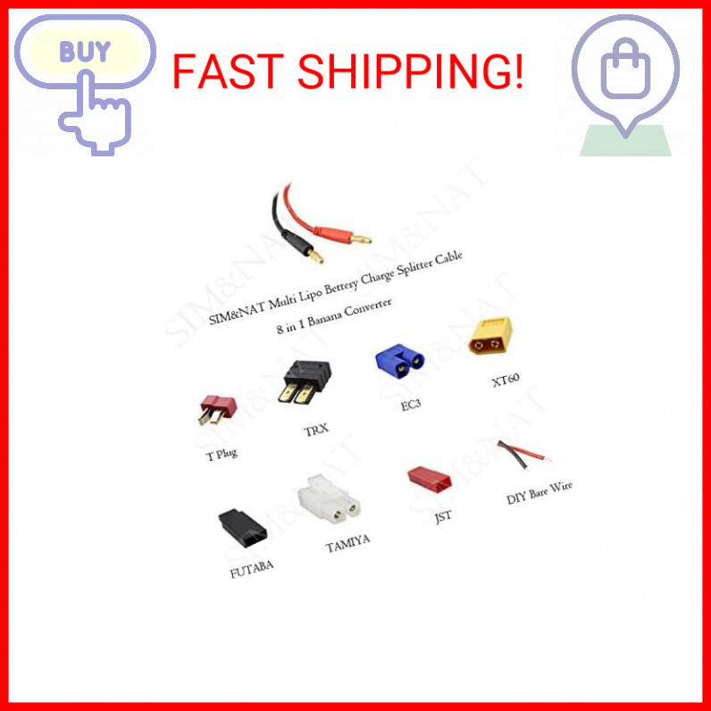 SIM&NAT RC Lipo Battery Charger Adapter Connector Splitter Cable, 8 in ...