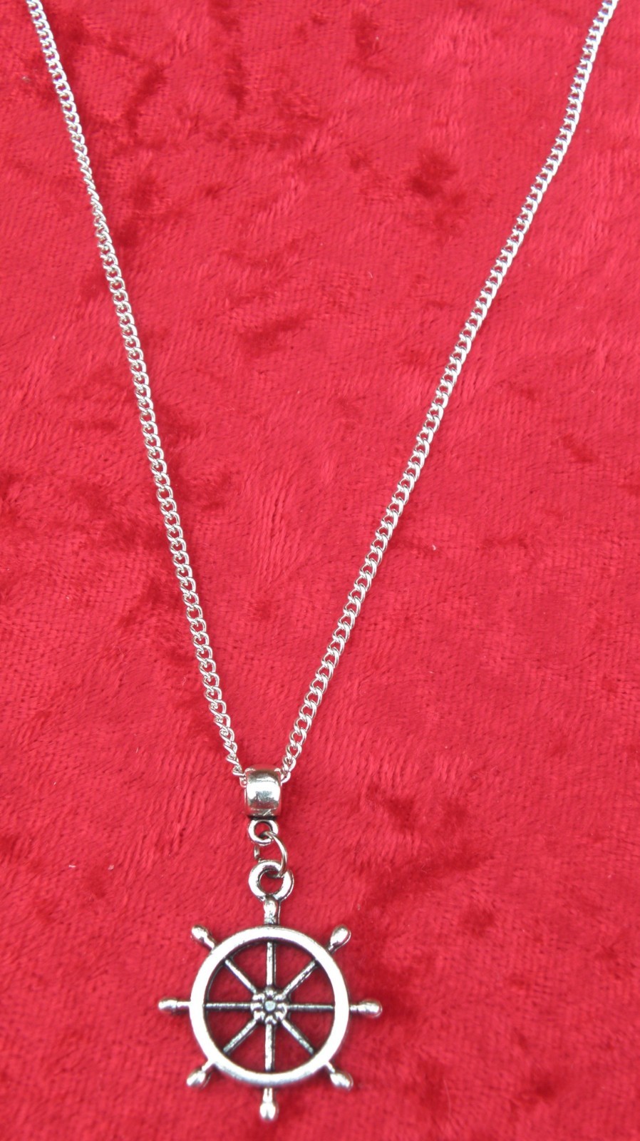 Rudder Pendant Necklace 18" 24 Inch Chain Boat Wheel Charm Ship Sailor ...