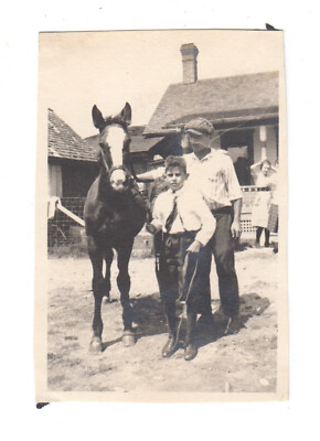 Vintage 1900s Photo Preteen Boy and Dad with Young Horse Farm Snapshot ...