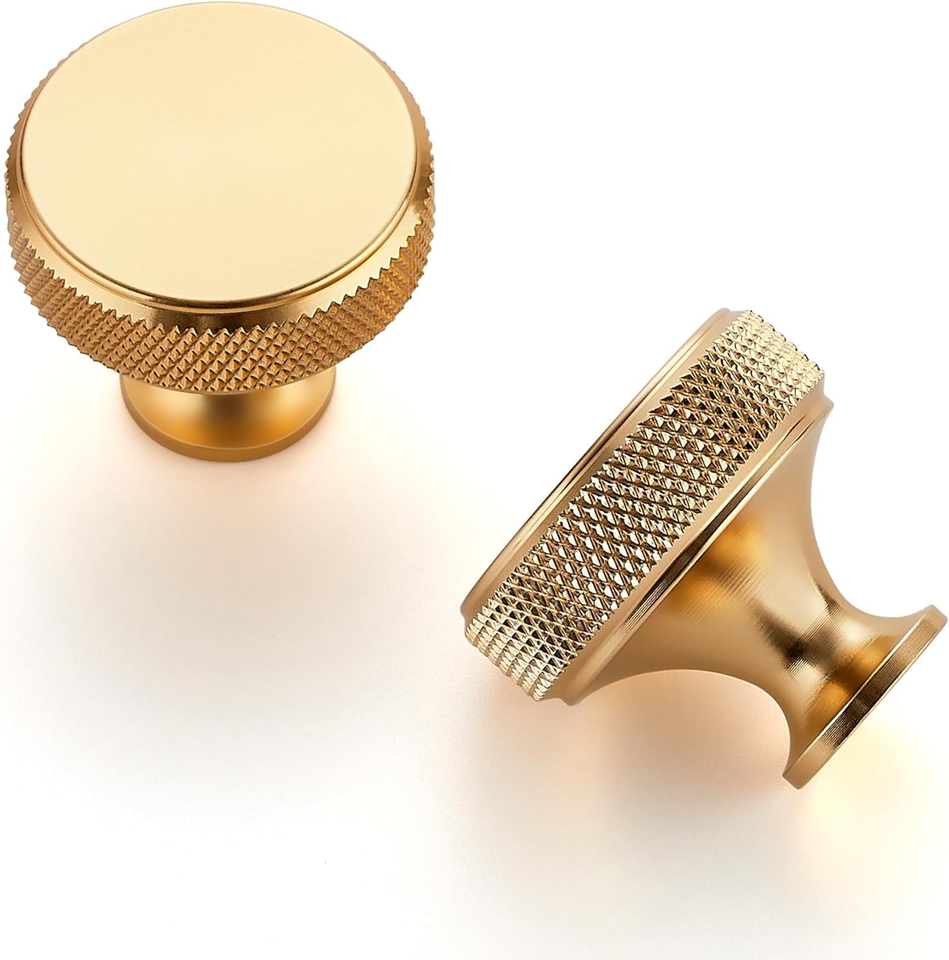25 Pack Brushed Brass Kitchen Cabinet Hardware Knobs round Solid Knurled Handles | eBay