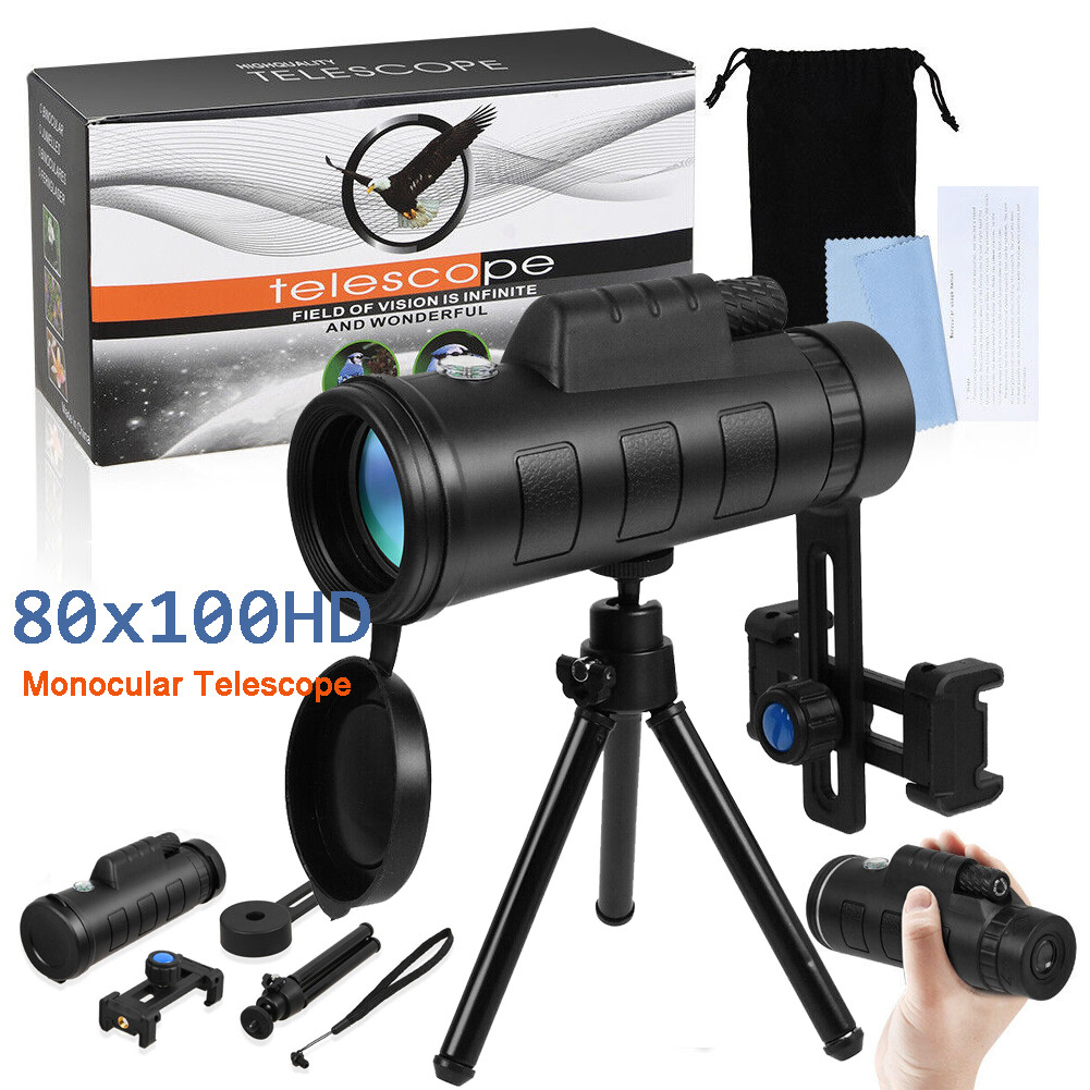 80x100 Zoom HD Monocular Starscope Monocular Telescope Day/Night BAK4 ...
