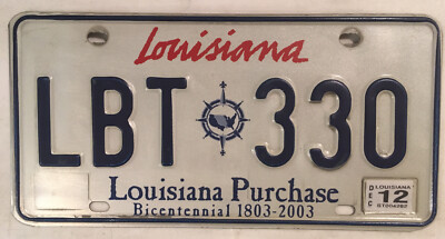 Louisiana Purchase Bicentennial license Plate LBT 330 Bayou 1803 Cajun ...
