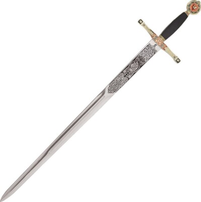 Art Gladius Excalibur Sword 34.25" 420 Steel Blade Black Leather ...
