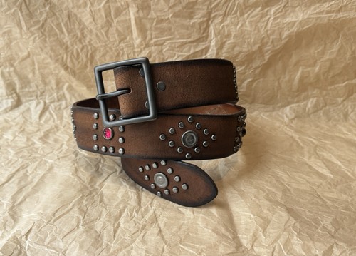 RL Double RL Studded Leather Western Belt with gemstones Square buckle ...