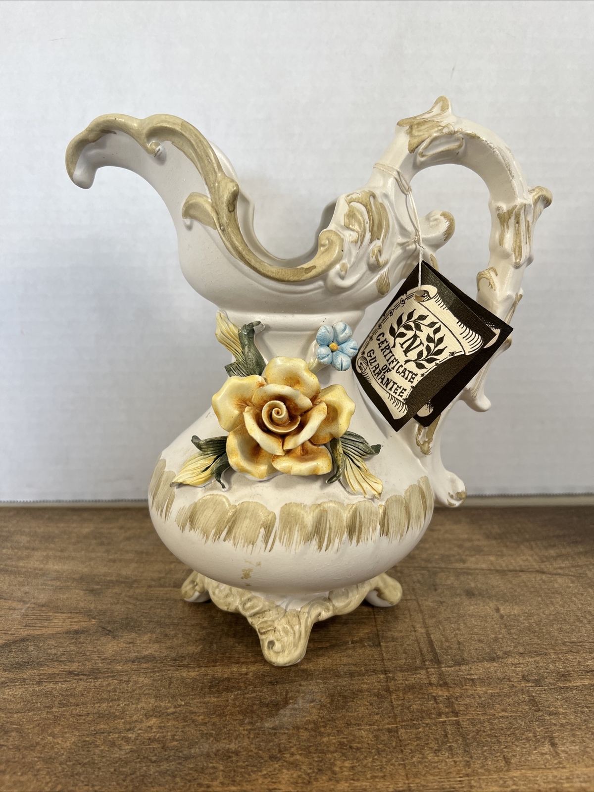 Vintage Capodimonte Pitcher Vase Porcelain Italy Floral Yellow Rose 9 ...