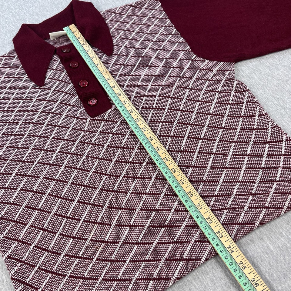 Vintage Arrow Sweater Mens L Maroon Red Polo Disco Collar Diamond Knit ...