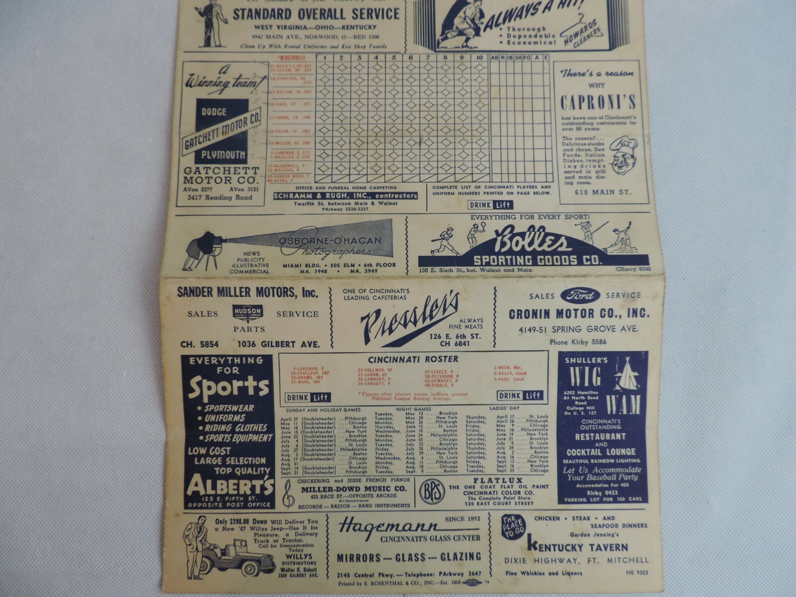 Vintage 1947 Cincinnati Reds Score Card Crosley Field New York Giants ...