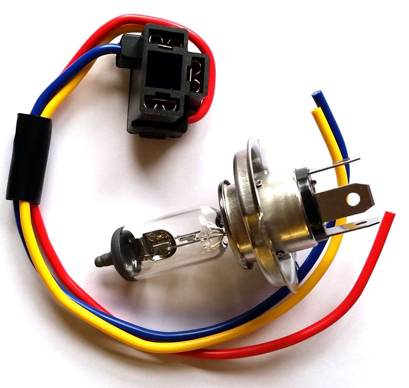 H4 Headlight Car Bulb Holder 3 Prong Pin Includes H4 BULB Heat Shrink ...