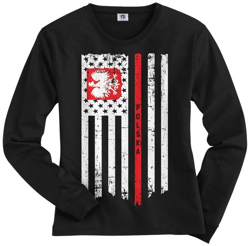 Polish American Flag Women's Long Sleeve T-Shirt Half Poland Polska US ...
