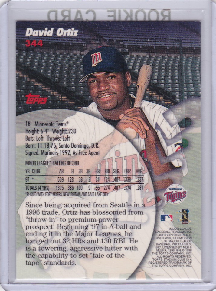 DAVID ORTIZ RC Boston Red Sox TSC Prime ROOKIE CARD Foil BASEBALL LE | eBay