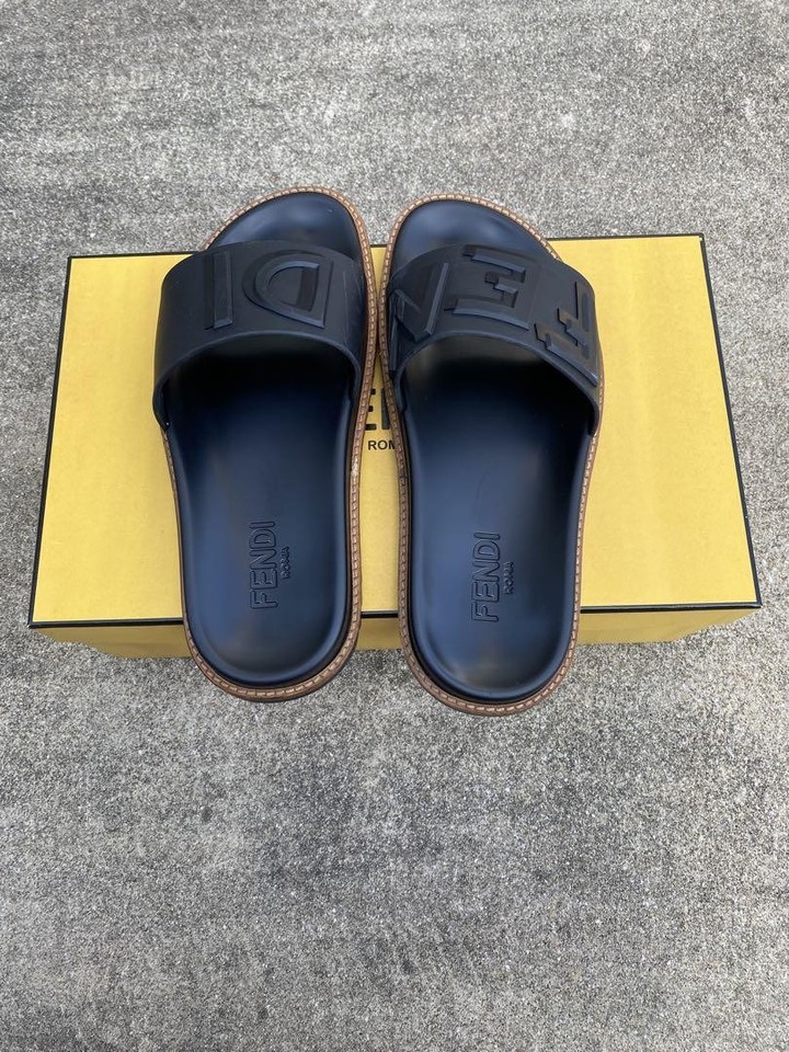 Auth FENDI Men’s Flat Shoes Sandals Rubber Logo Shoes UK6 EU40 US7 Black | eBay
