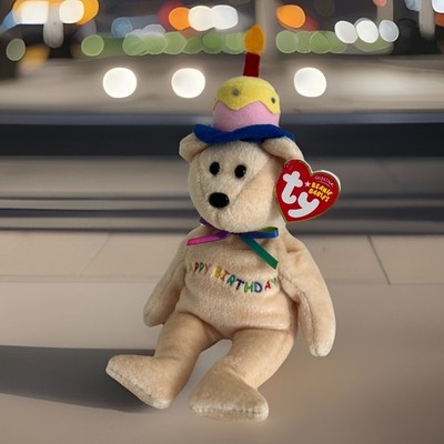 Ty Beanie Baby HAPPY BIRTHDAY the Bear Candle Cake Hat 10" Plush ...
