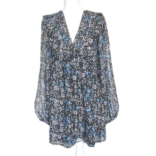 Blue Rain Top Womens Large Blue Black Metallic Floral Boho Flowy Flirty ...