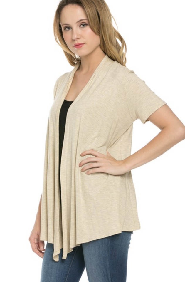 Women's Solid Short Sleeve Cardigan Open Front Wrap Vest Top Plus USA ...