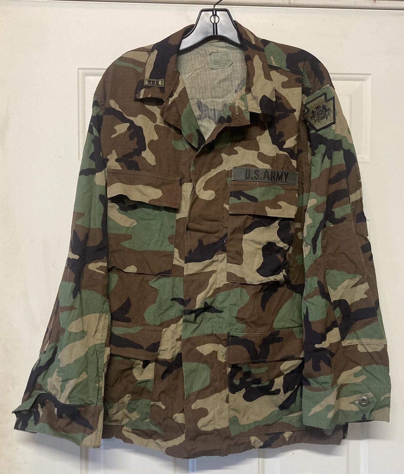 US ARMY Coat Shirt Medium Regular Woodland Camo Combat BDU Patches | eBay
