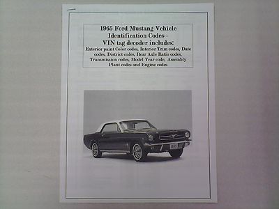1965 Ford Mustang VIN tag decoder--color,trim,motor,date,district,axle ...