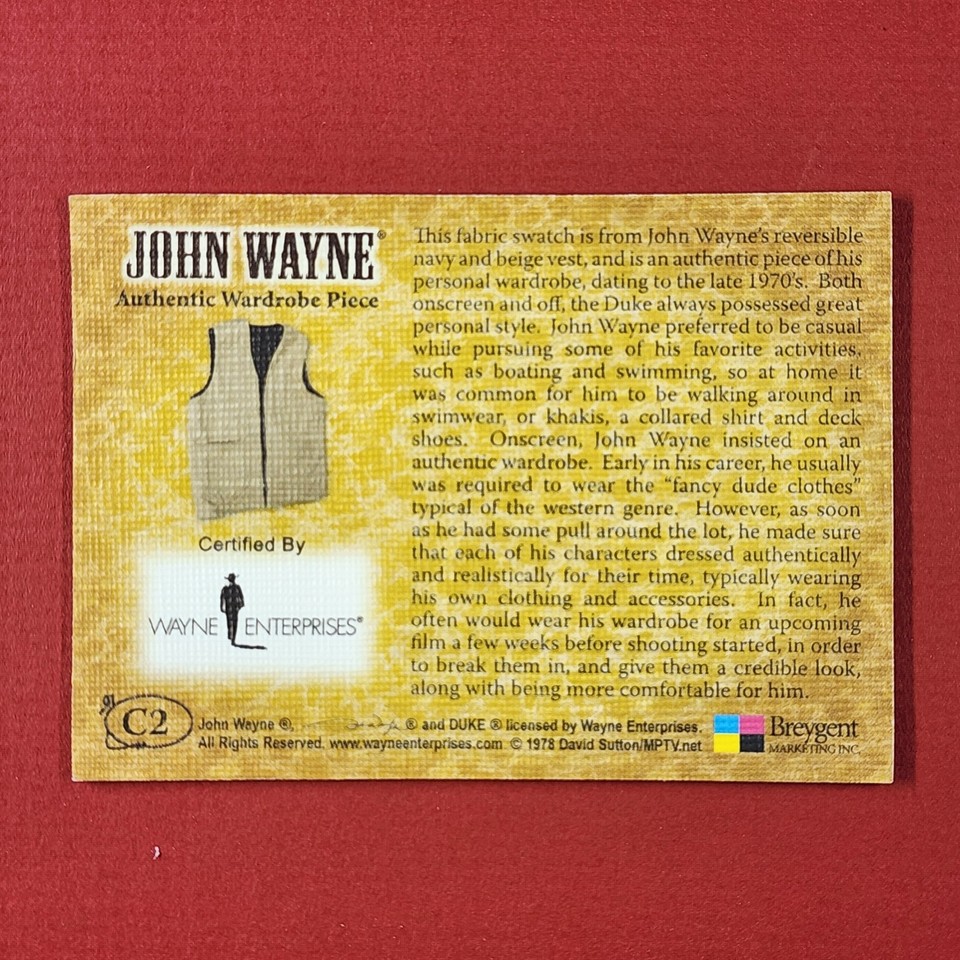 5-08-27 PWE-THICK 2005 breygent john wayne duke worn wardrobe tan relic ...