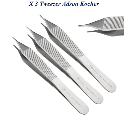 Set of 3 Dressing Pliers Adson Kocher Tissue Forceps Surgical ...